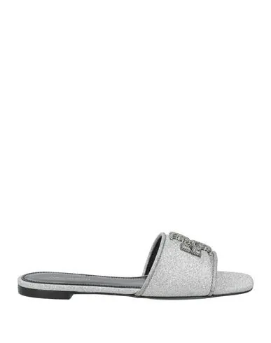 Tory Burch Leather Slides - Silver
