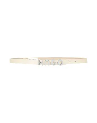 Hugo Cow Leather Skinny Belt - Beige