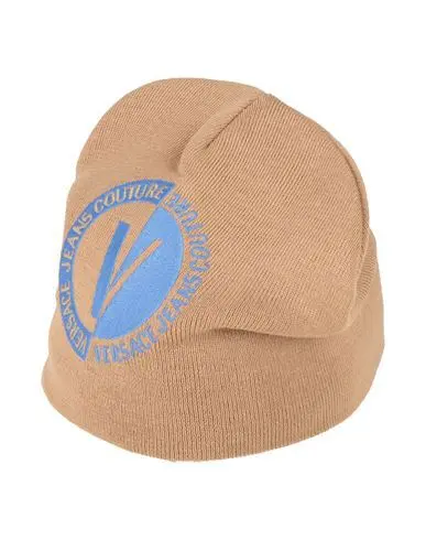 Versace Knitted Beanie With Embroidered Logo - Camel