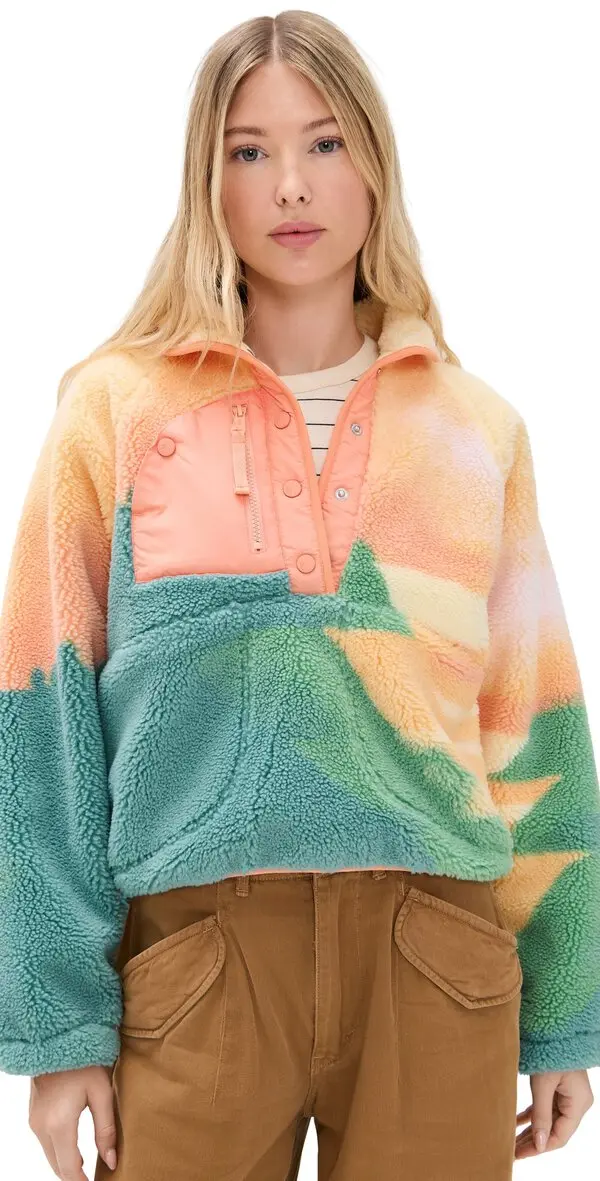 Free People Rocky Ridge Sherpa Pullover - Faded Horizon Combo