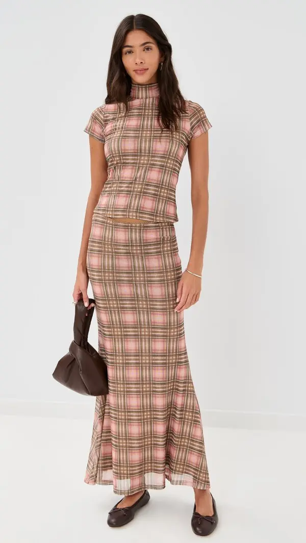 ANOTHER GIRL Mesh Plaid Print Skirt