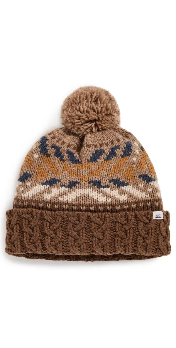 Faherty Brand Fair Isle Beanie With Yarn Pom - Brown