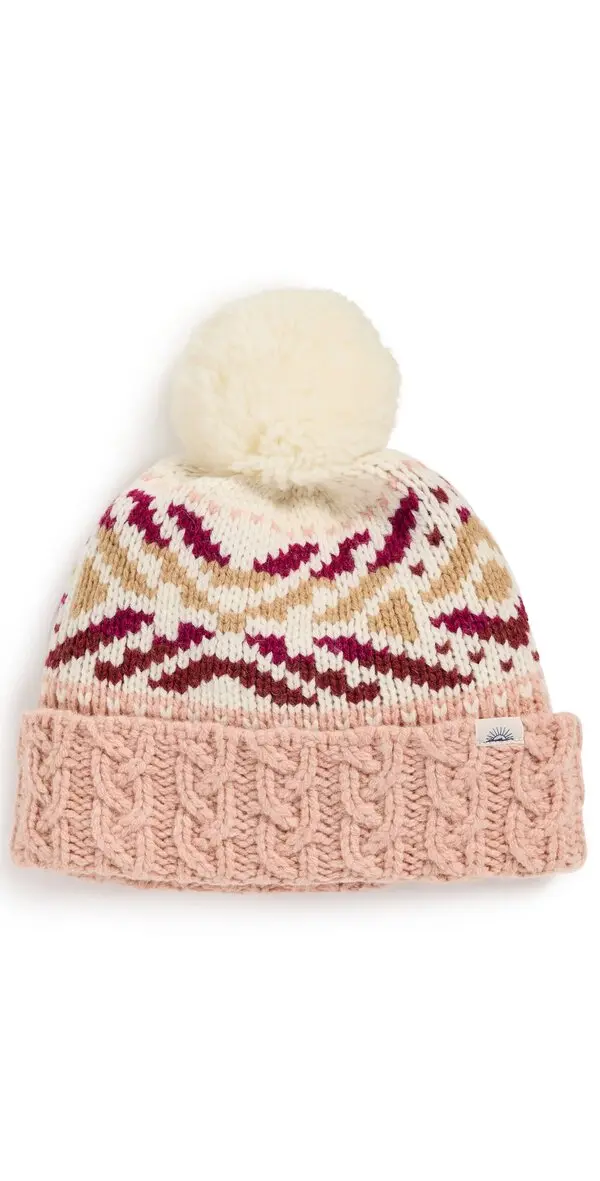 Faherty Brand Fair Isle Beanie With Yarn Pom - Misty Rose