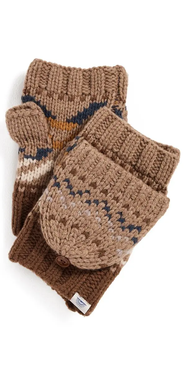 Faherty Brand Fair Isle Mittens - Brown