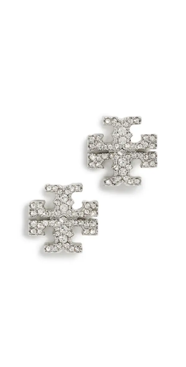 Tory Burch Icon Pavé Stud Earrings - Tory Silver / Crystal