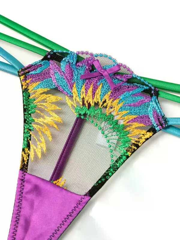 FLEUR DU MAL Carnival Embroidered Satin Thong