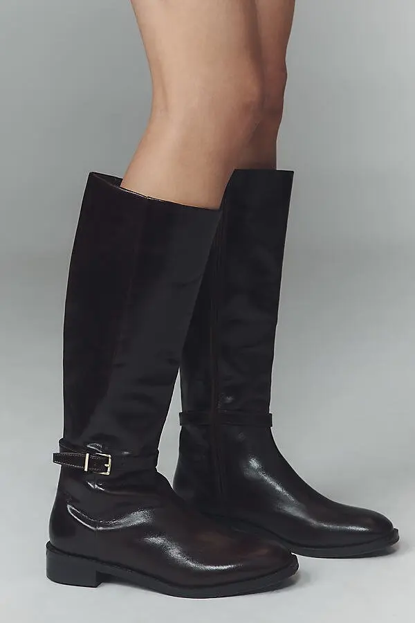 Maeve Buckle-strap Riding Boots - Black
