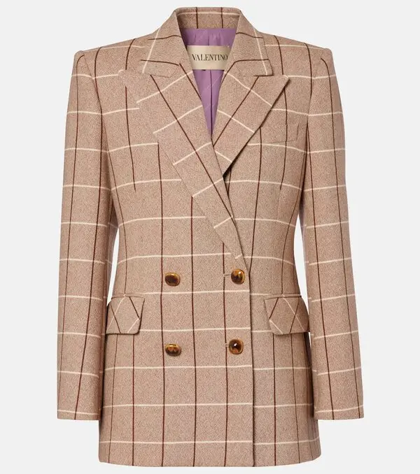Valentino Garavani Checked Double-breasted Virgin Wool Blazer