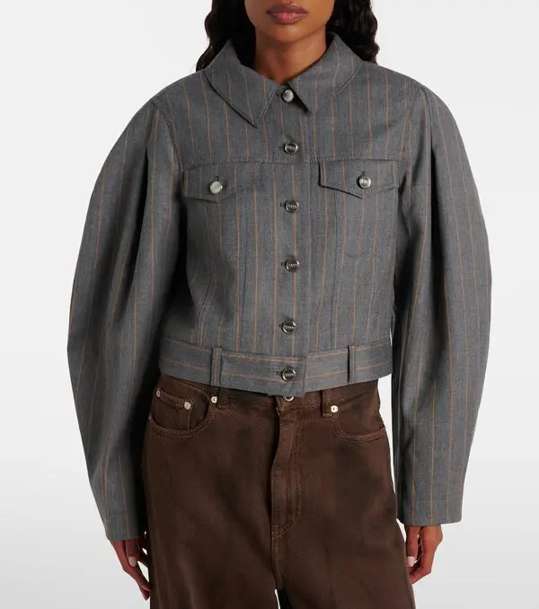 GANNI Pinstripe Cropped Jacket