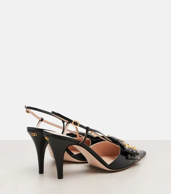 Valentino Garavani Bowow 85 Studded Leather Slingback Pumps