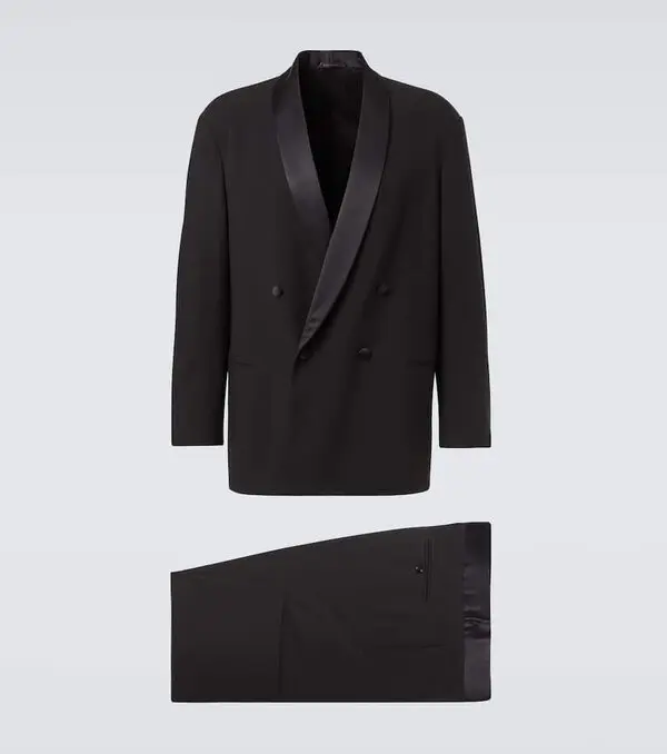 Giorgio Armani Double-breasted Virgin Wool Crêpe Tuxedo - Black