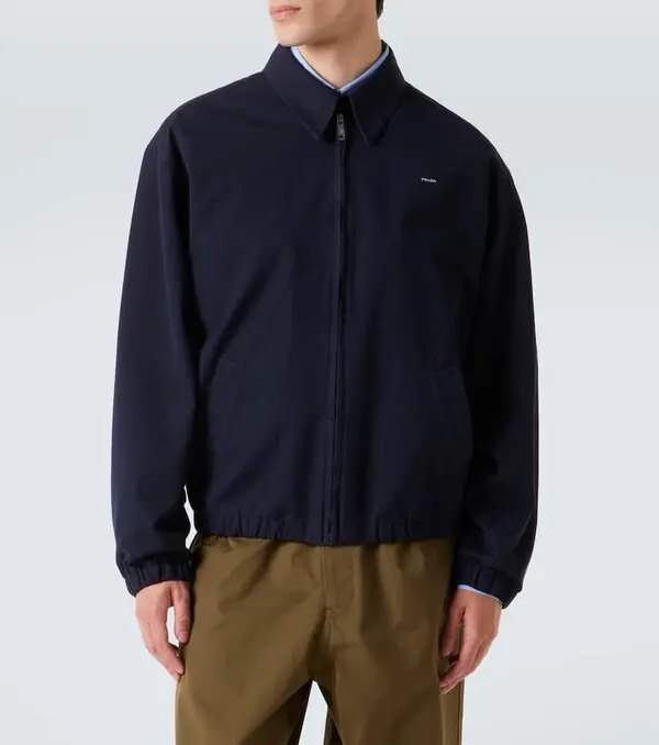 Prada Logo Cotton Blouson Jacket - Blue