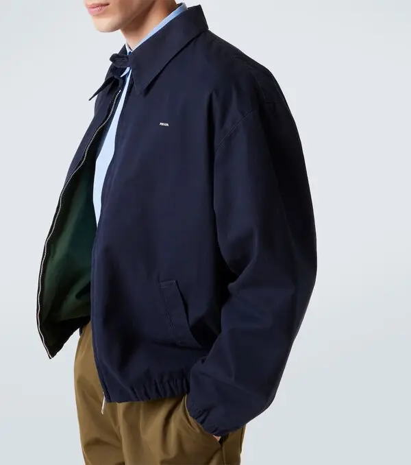 Prada Logo Cotton Blouson Jacket - Blue