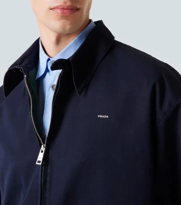 Prada Logo Cotton Blouson Jacket - Blue