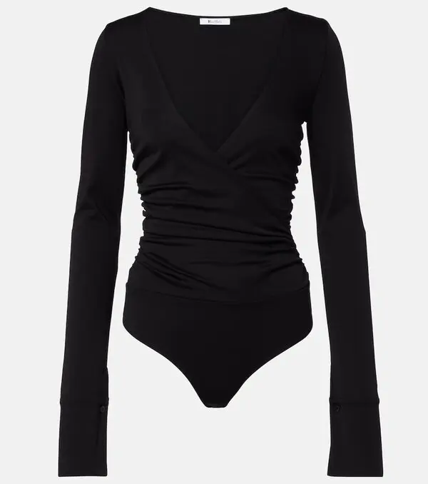 Max Mara Nigella Draped Wool Bodysuit - Black