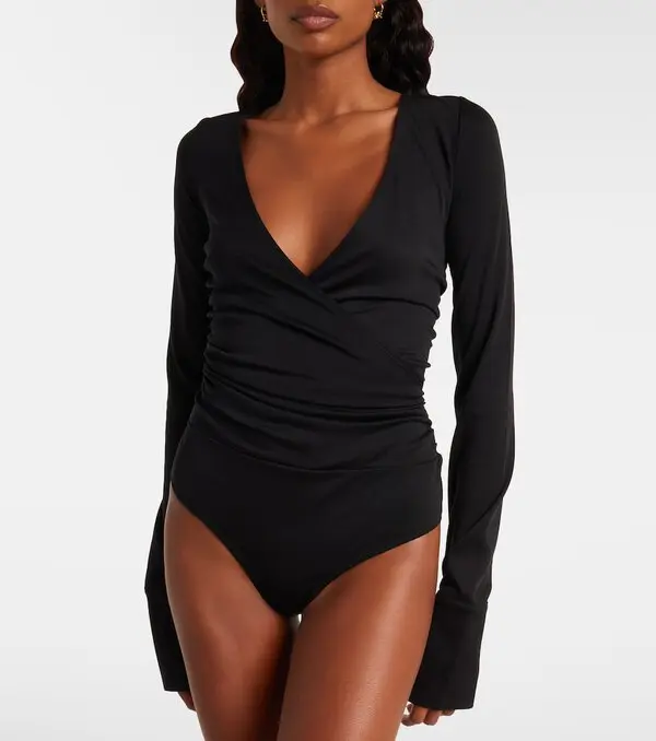 Max Mara Nigella Draped Wool Bodysuit - Black