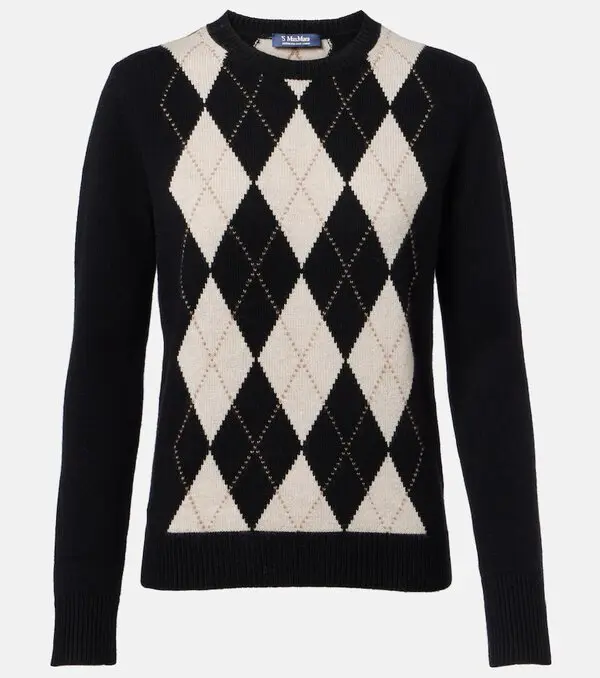 Max Mara Argyle Wool And Cashmere Sweater - Black