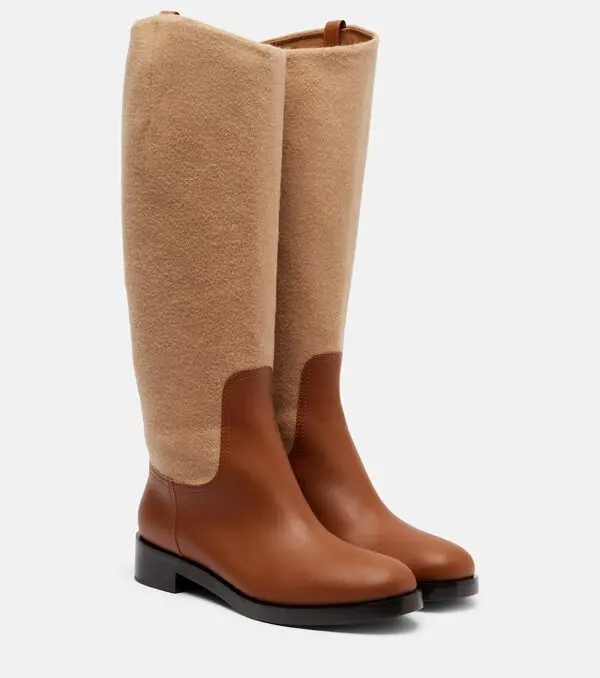 Max Mara Cavaliere Leather And Wool Knee-high Boots - Beige