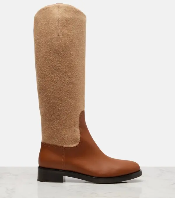 Max Mara Cavaliere Leather And Wool Knee-high Boots - Beige