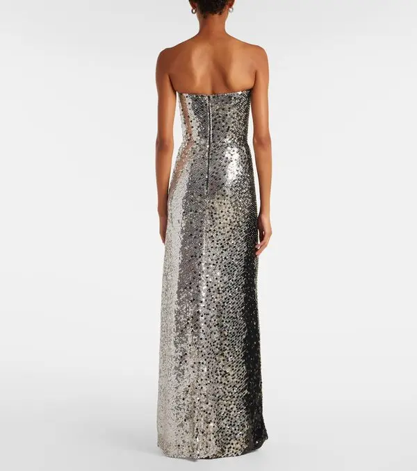 Jenny Packham Caron Sequined Strapless Gown - Silver
