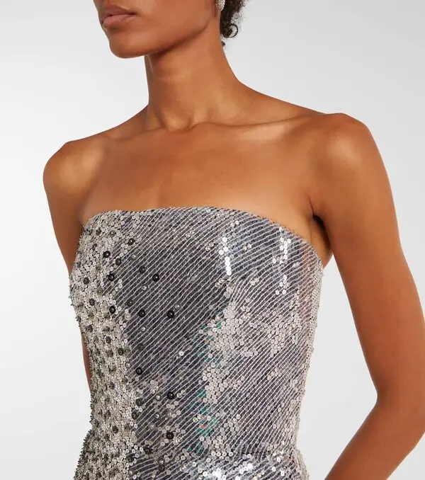 Jenny Packham Caron Sequined Strapless Gown - Silver