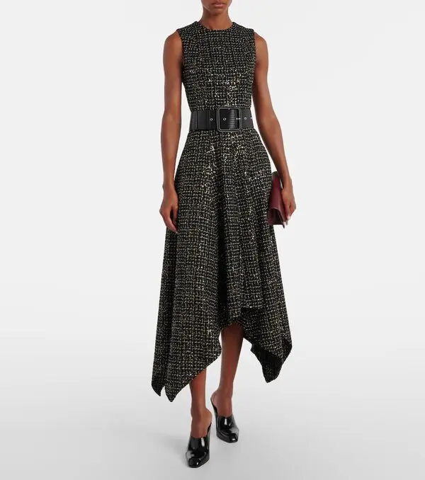 Safiyaa Okimi Sequined Tweed Midi Dress