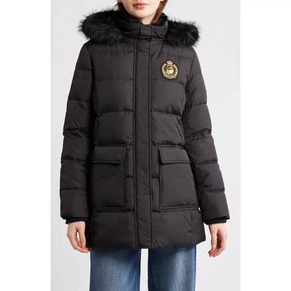 Ralph Lauren Crest Patch Down & Feather Fill Hooded Coat - Black