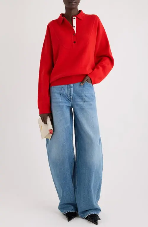 Jacquemus La Maille Vareuse Pallone Merino Wool & Cashmere Polo Sweater - Red