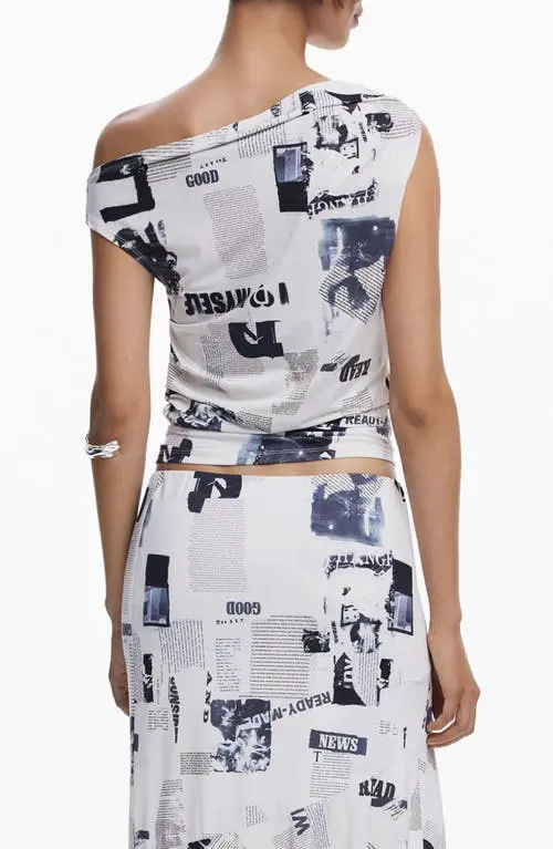 Desigual Newspaper Print One-shoulder Top
