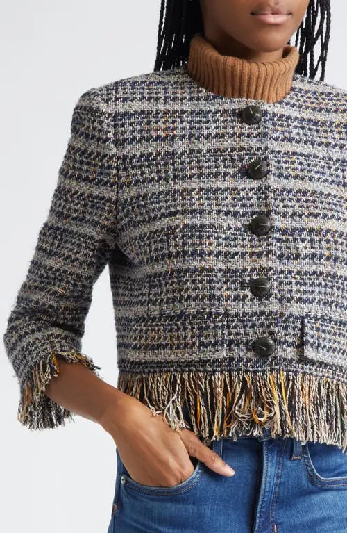 Veronica Beard Lyons Tweed Fringe Jacket