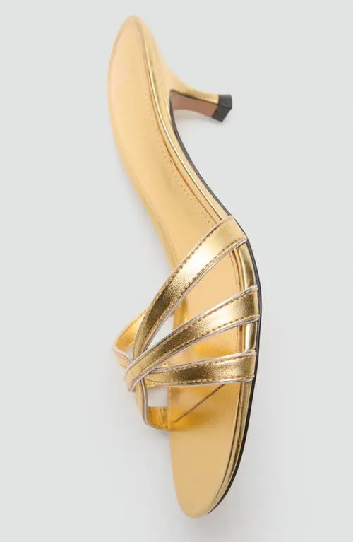 Mango Strappy Kitten Heel Sandal - Gold