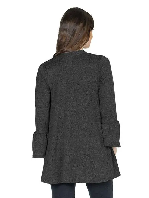 24SEVEN COMFORT APPAREL Knit Bell Sleeve Open Cardigan - Black