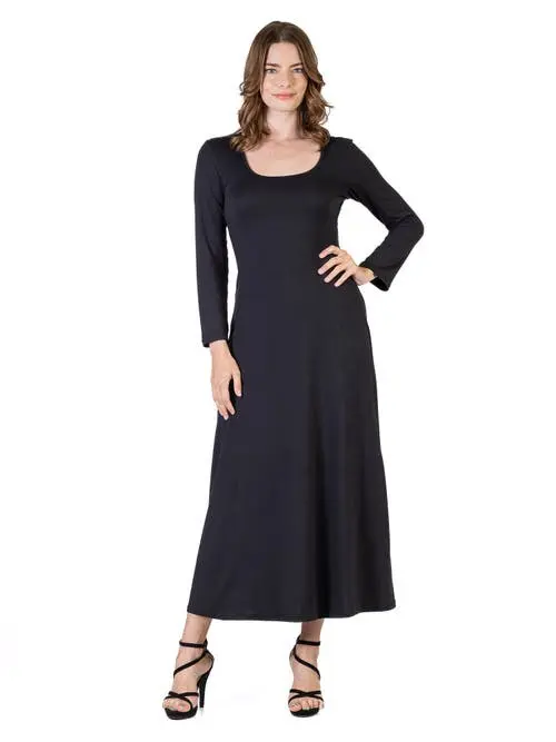 24SEVEN COMFORT APPAREL Long Sleeve Maxi Dress - Black