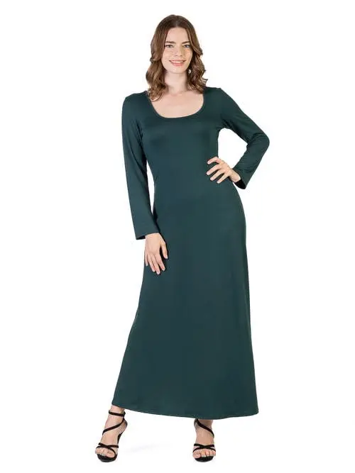 24SEVEN COMFORT APPAREL Long Sleeve Maxi Dress - Forest