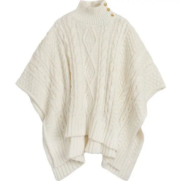 Ralph Lauren Crest Button Cable Poncho - Cream