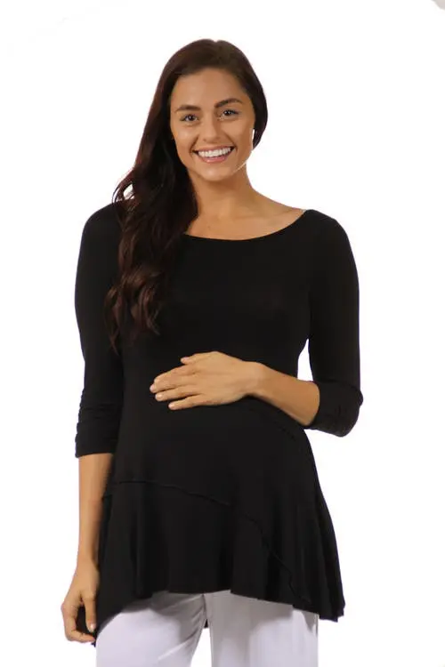 24SEVEN COMFORT APPAREL Ruched Sleeve Maternity Tunic Top - Wine