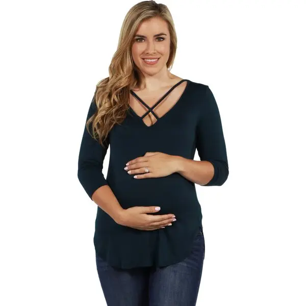 24SEVEN COMFORT APPAREL Criss Cross Maternity Tunic Top - Hunter