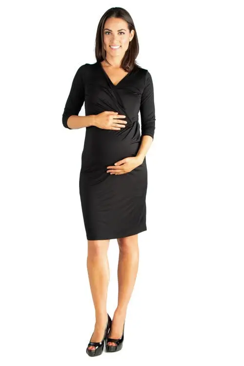 24SEVEN COMFORT APPAREL Draped Front Maternity Dress - Black