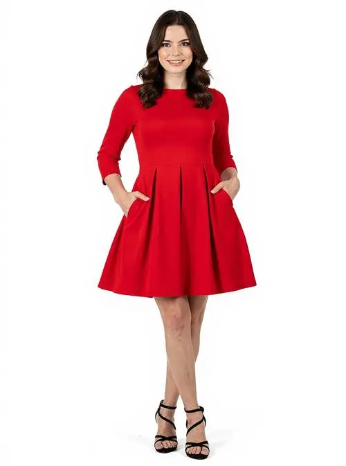 24SEVEN COMFORT APPAREL Maternity Fit And Flare Boatneck Dress - Red