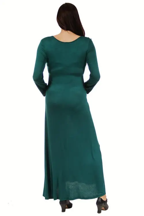 24SEVEN COMFORT APPAREL Long Sleeve Maternity Maxi Dress - Forest