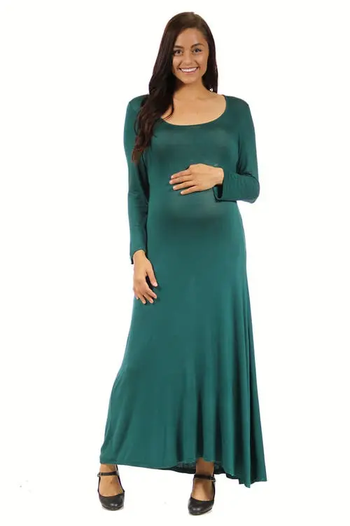 24SEVEN COMFORT APPAREL Long Sleeve Maternity Maxi Dress - Forest