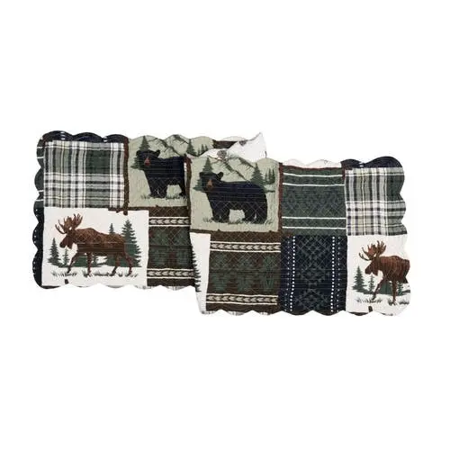 C&F HOME Stone Pines Cotton Table Runner 14" X 51"bear & Moose Lodge - Green