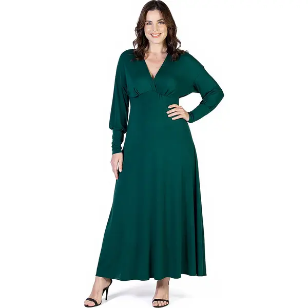 24SEVEN COMFORT APPAREL V-neck Long Sleeve Maternity Maxi Dress - Hunter