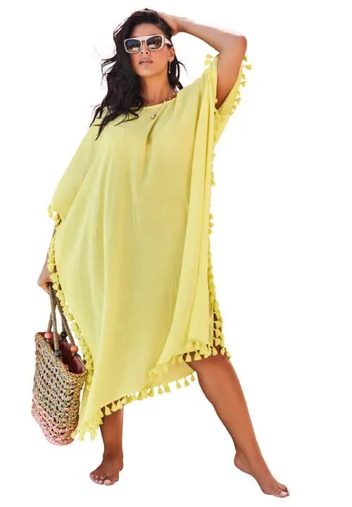 SWIMSUITS FOR ALL Pom Pom Cover Up Tunic - Lemonade