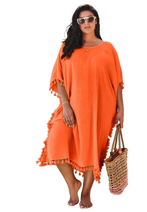 SWIMSUITS FOR ALL Pom Pom Cover Up Tunic - Papaya