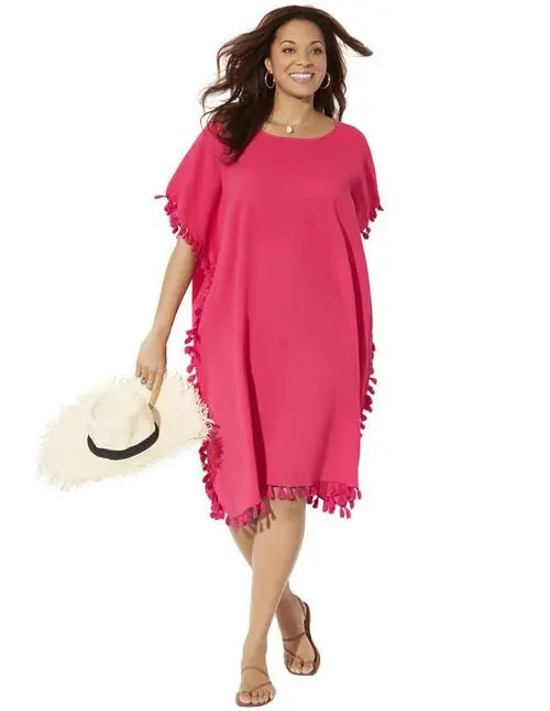 SWIMSUITS FOR ALL Pom Pom Cover Up Tunic - Pink