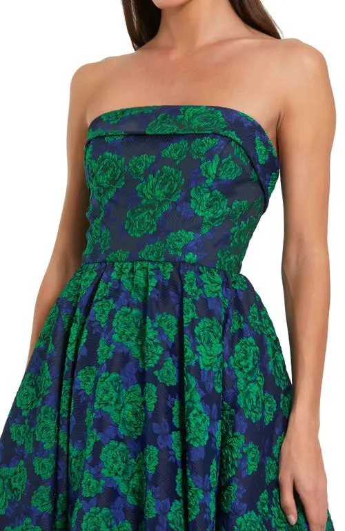 Mac Duggal Brocade Strapless A-line Midi Dress - Emerald Multi