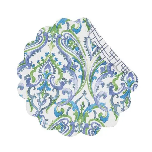 C&F HOME Juliet Round Quilted Reversible Bright Paisley Placemats, Set Of 6 - Blue