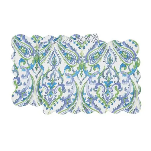 C&F HOME Juliet Quilted Reversible Bright Paisley Dining Table Runner 14" X 51 - Blue