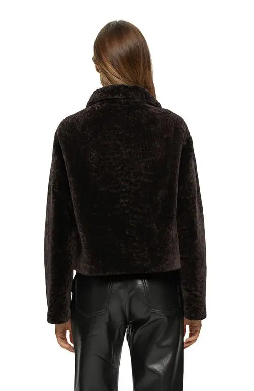 Gorski Textured Genuine Shearling Short Jacket - Brown
